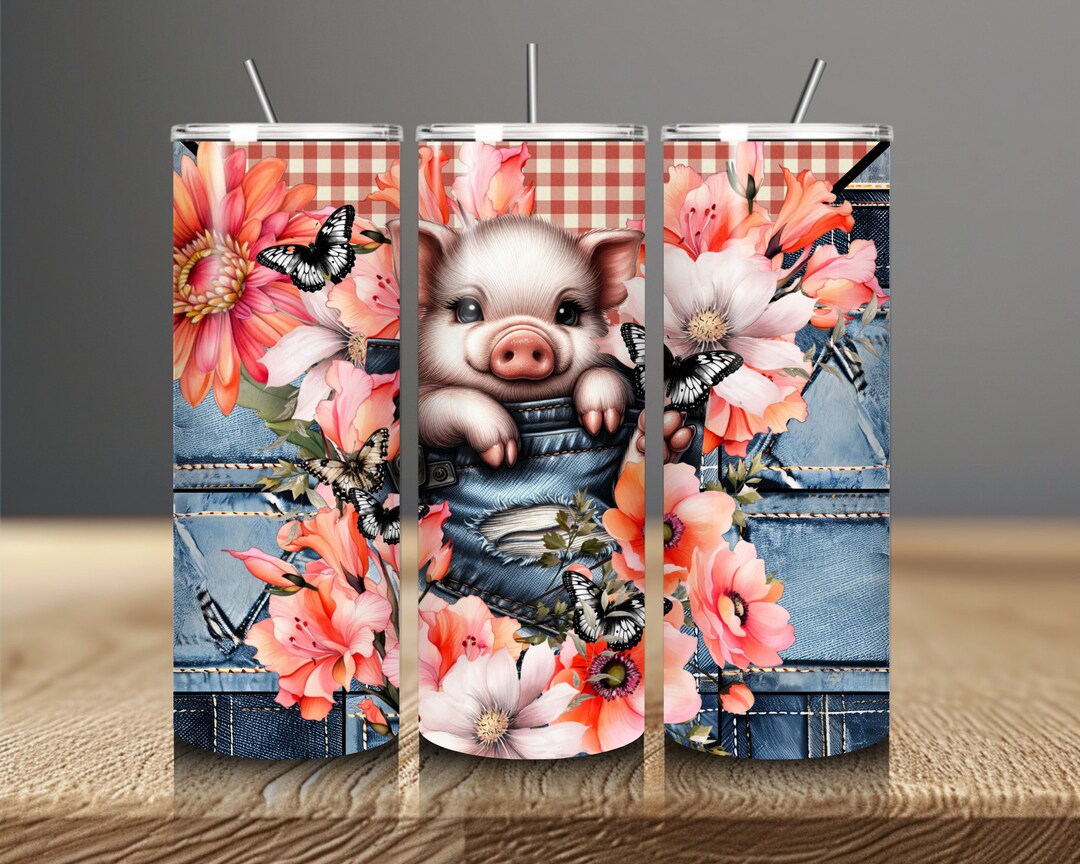 Denim and Pig 20oz Tumbler/hot-cold Drink Cup/cute Pig/coral-pink ...
