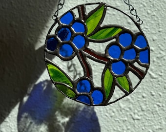 Fused Glass Suncatcher, Blueberry Sun Catcher, Small Window Hanging ...