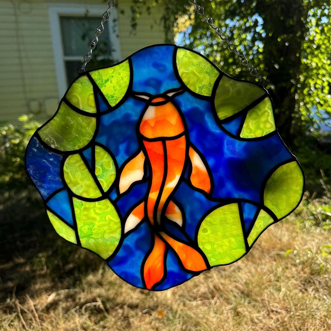 Koi Pond Stained Glass, Lily Pad Window Hanging - Etsy