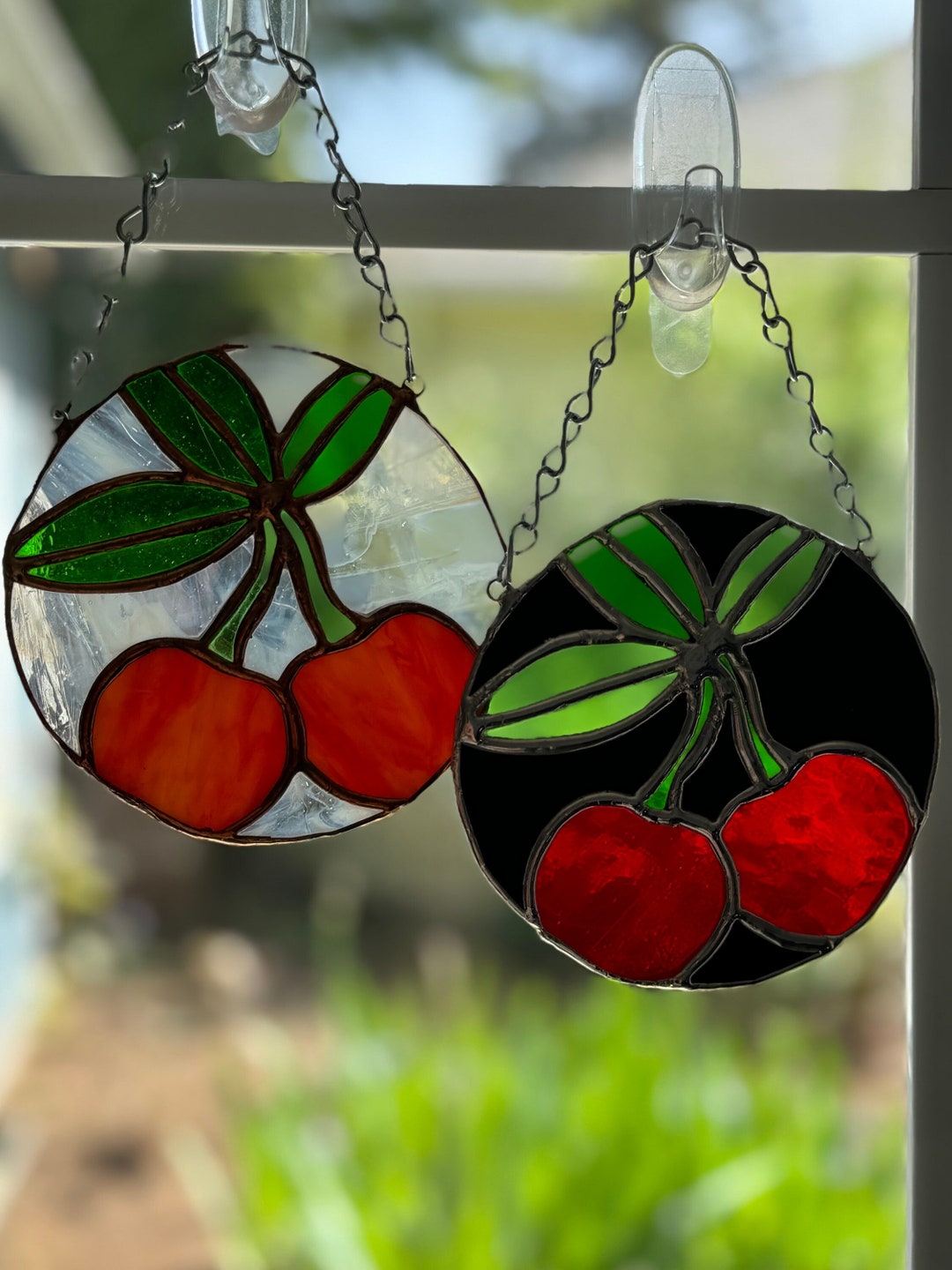 Stained Glass Cherries, Cherry Window Hanging, Rainier Cherry - Etsy