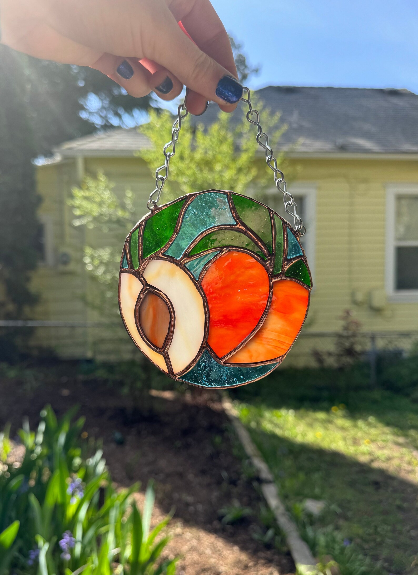 Stained Glass Peaches, Peach Window Hanging, Fruit Suncatcher - Etsy