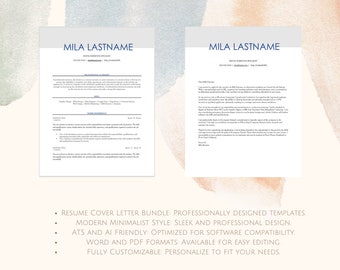 Cover Letter & Resume' Combo Template 2 Pages - Etsy
