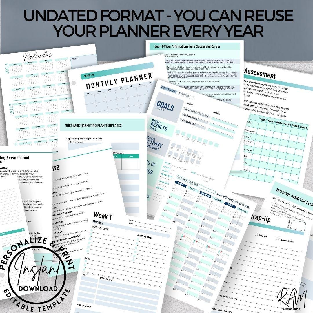 Loan Officer Planner: Goal Setting & Success Tracker (editable Canva ...