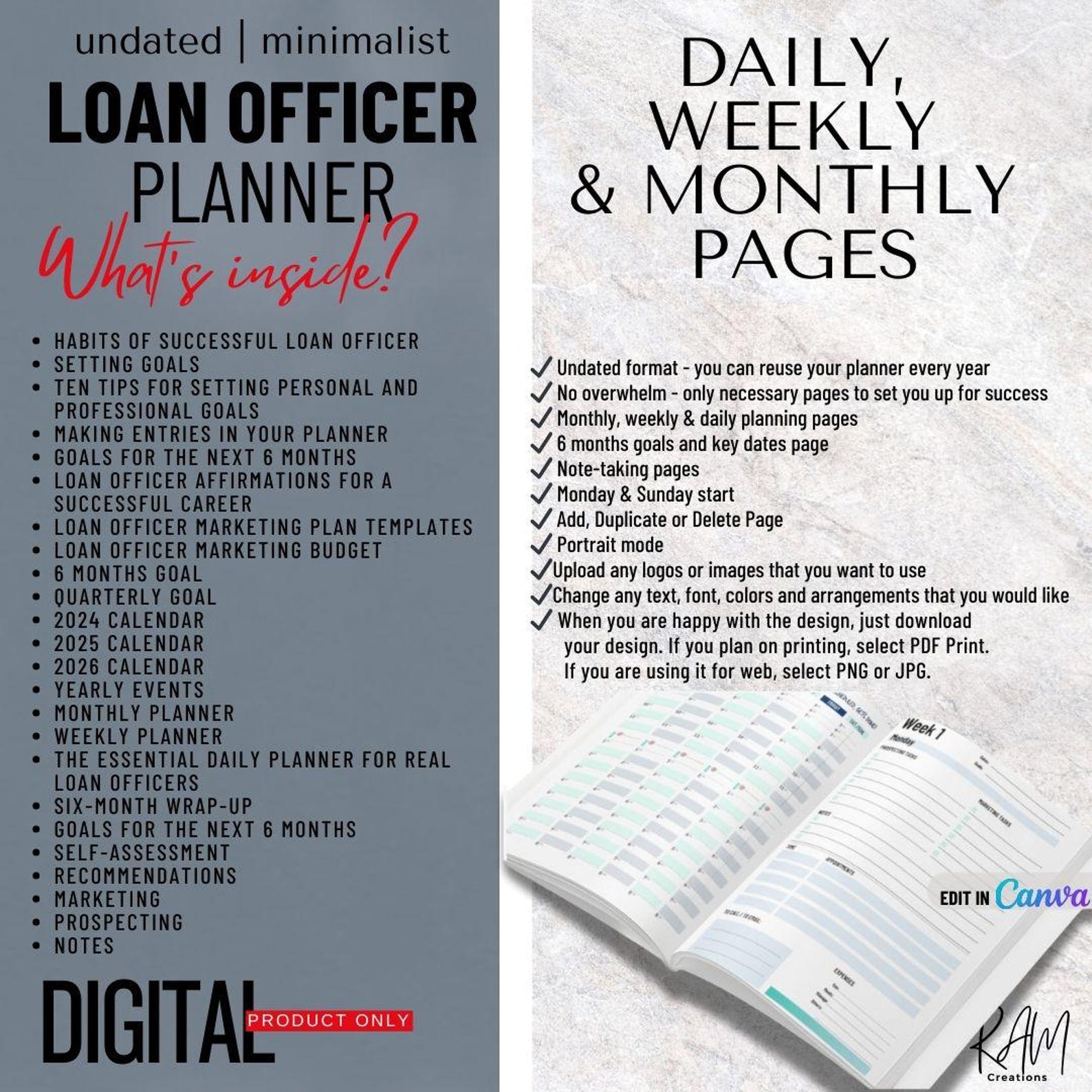 Loan Officer Planner: Goal Setting & Success Tracker (editable Canva ...