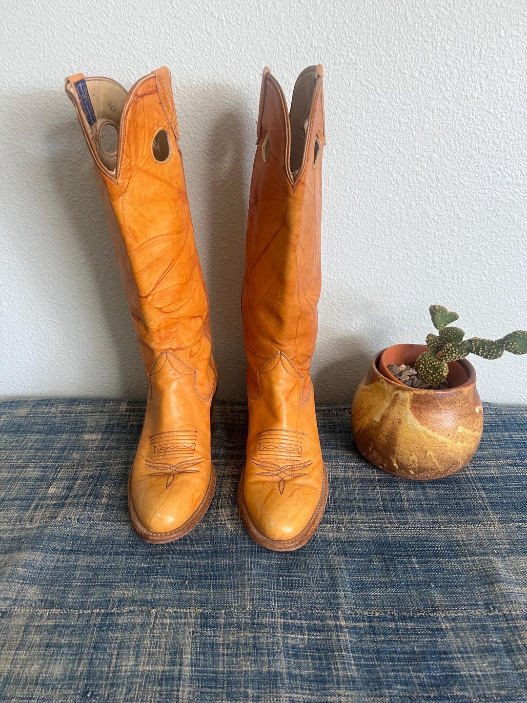 Vintage Sanders Western Cowboy Boots Honey Tan Leather 6.5 - Etsy