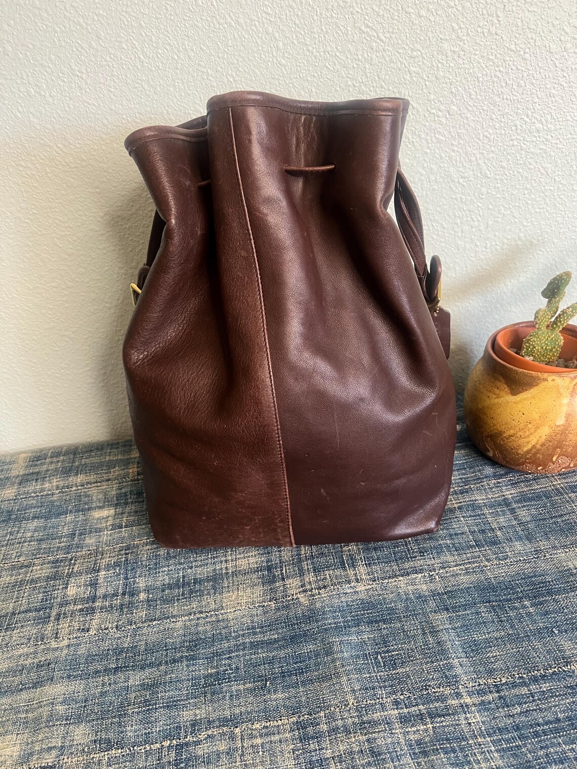 Vintage 1990 Coach Drawstring Bucket Bag Brown Leather Made USA - Etsy