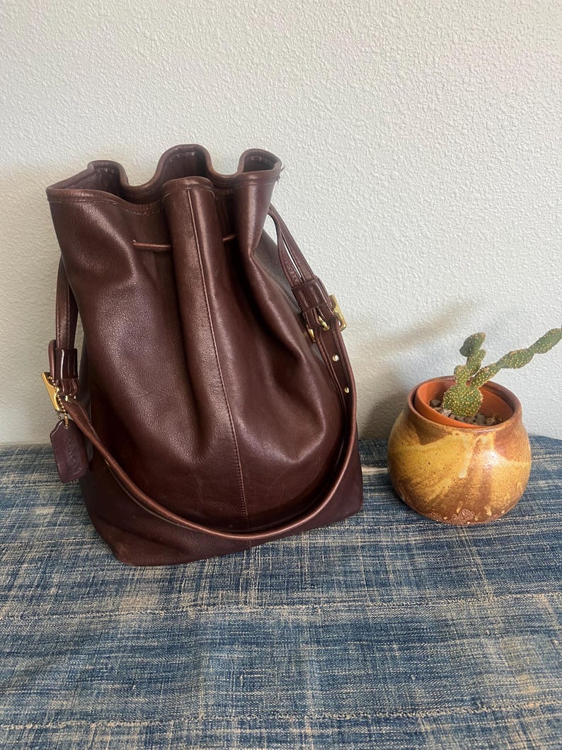 Vintage 1990 Coach Drawstring Bucket Bag Brown Leather Made USA - Etsy
