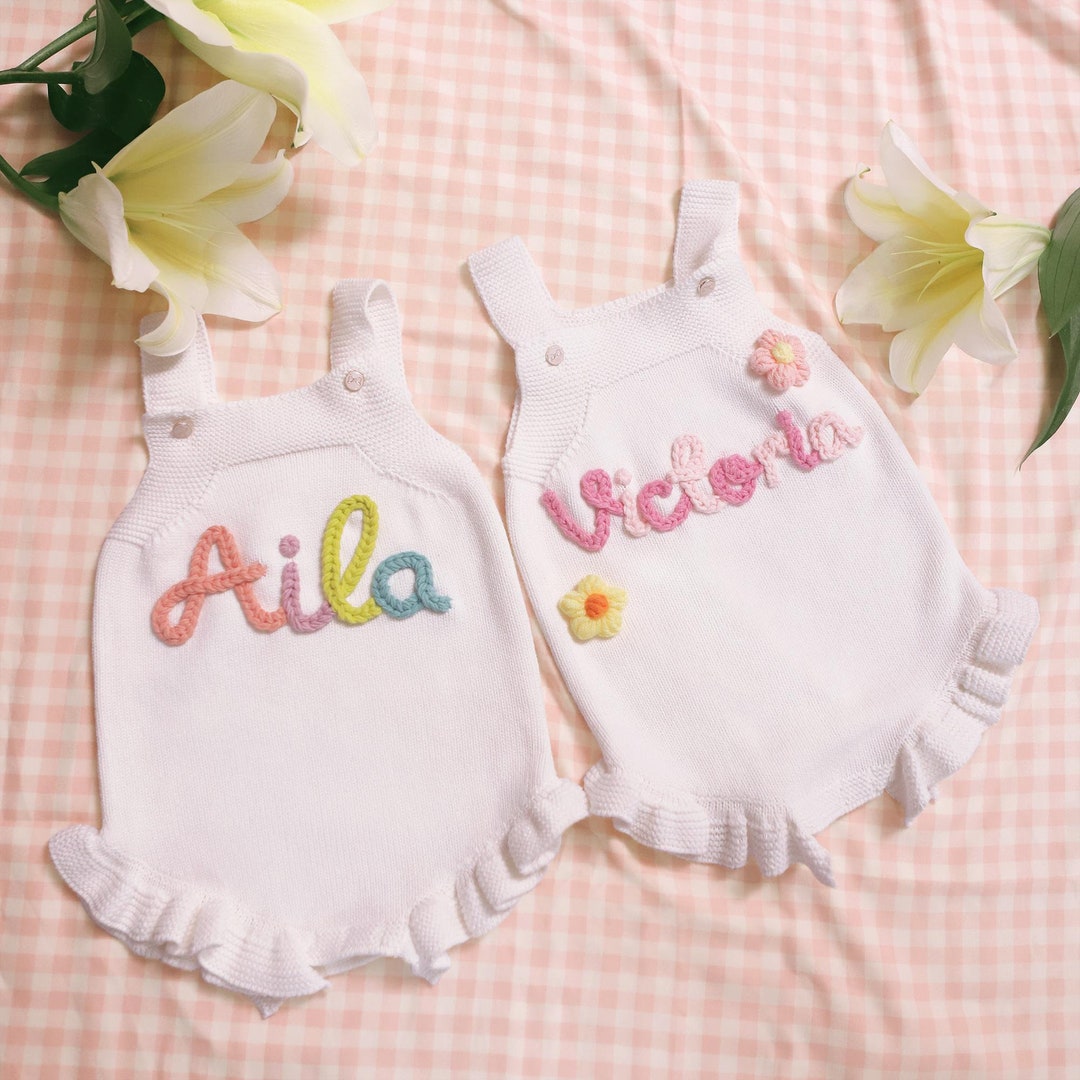 Personalized Baby Romper, Cute Hand Embroidered Baby Romper, Custom ...