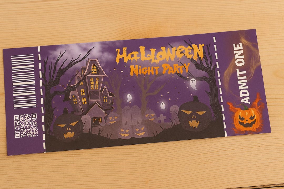 Spooky Halloween Party Ticket Template: Haunted House Design (digital ...