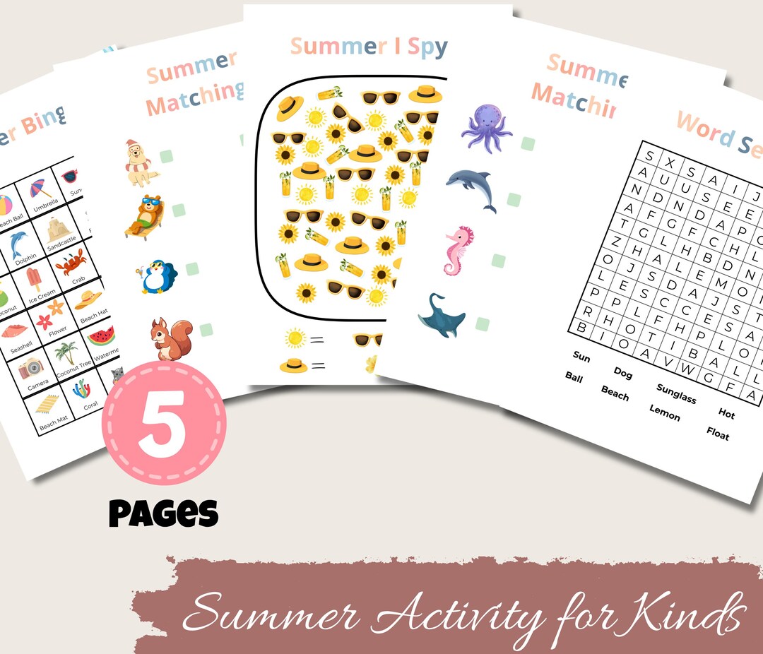 Summer Activity Games for Kids: Printable Bingo, Maze, Word Search (PDF ...