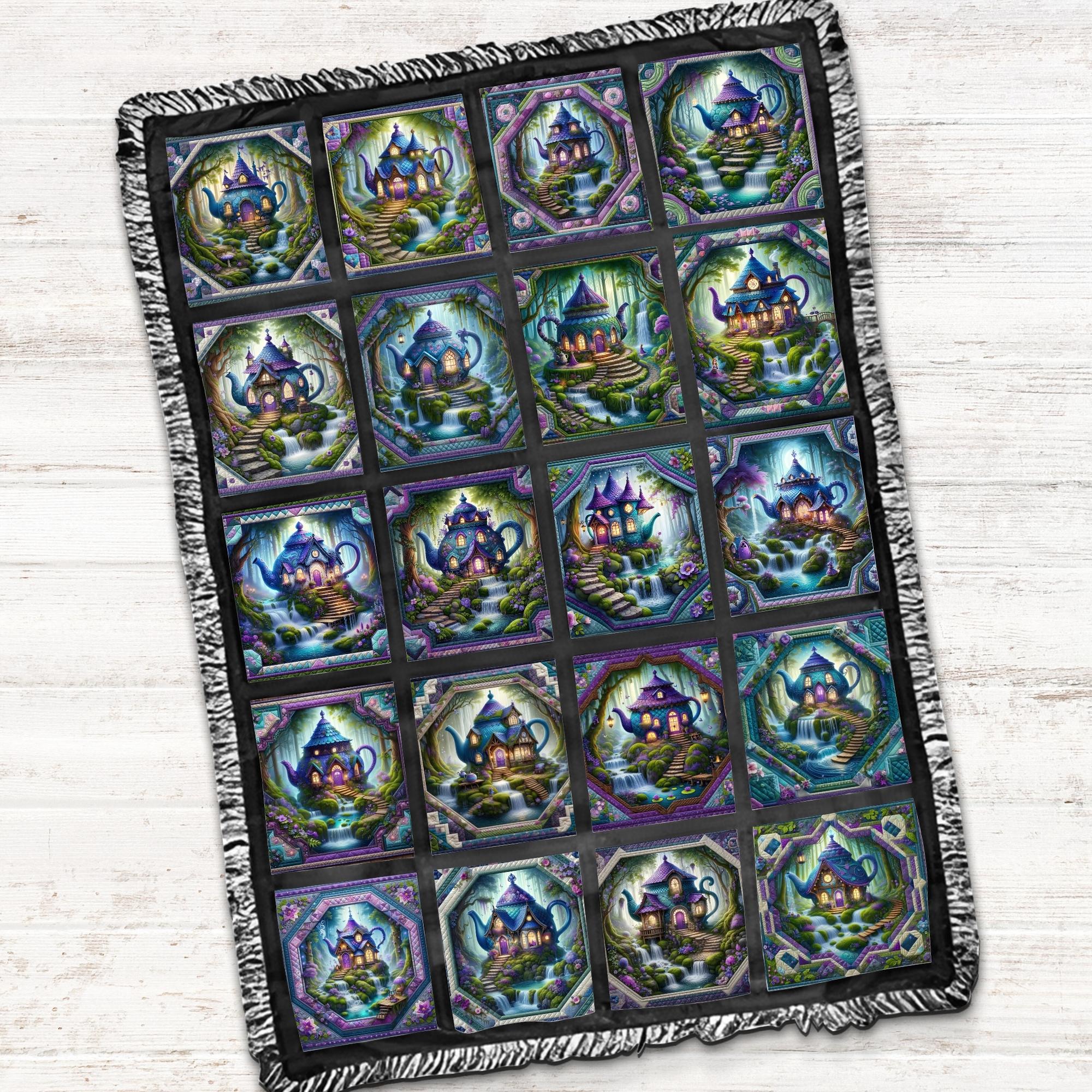 Whimsical Teapot Cottage Fabric Panels - 20 Unique Designs for Quilting ...