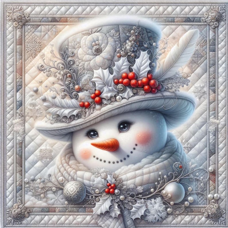 Snowman’s Winter Elegance Fabric Panels, Winter Snowman Art, Holiday ...
