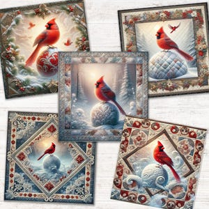 Winter Cardinal Elegance Fabric Panels - 20 Unique Designs for Quilting ...