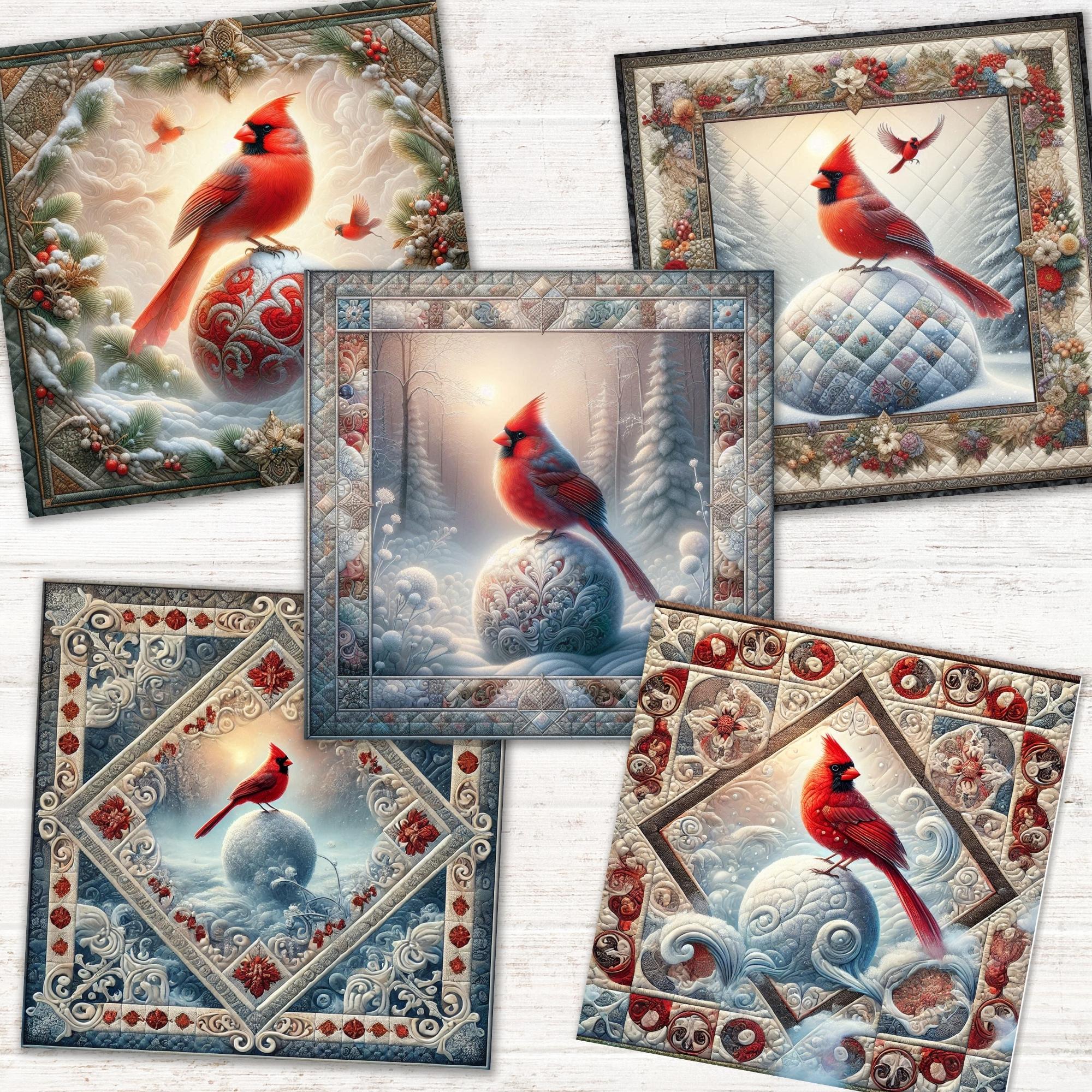 Winter Cardinal Elegance Fabric Panels 20 Unique Designs for Quilting ...