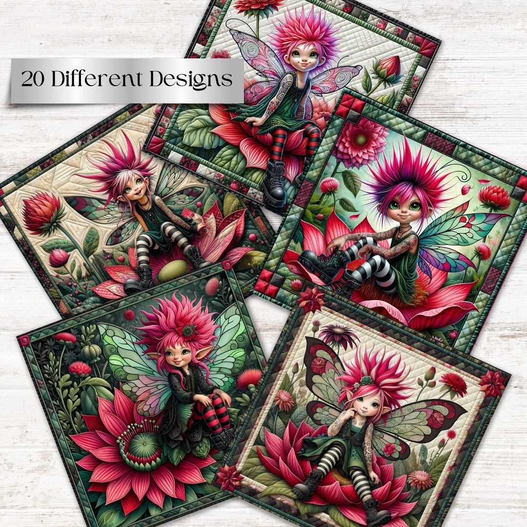 Whimsical Punk Pixie Garden Fabric Panels - 20 Unique Designs for ...