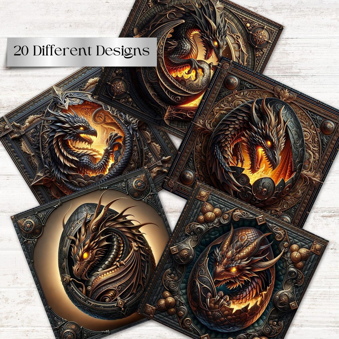 Inferno Guardians Majestic Dragon Blaze Fabric Panels - 20 Unique ...
