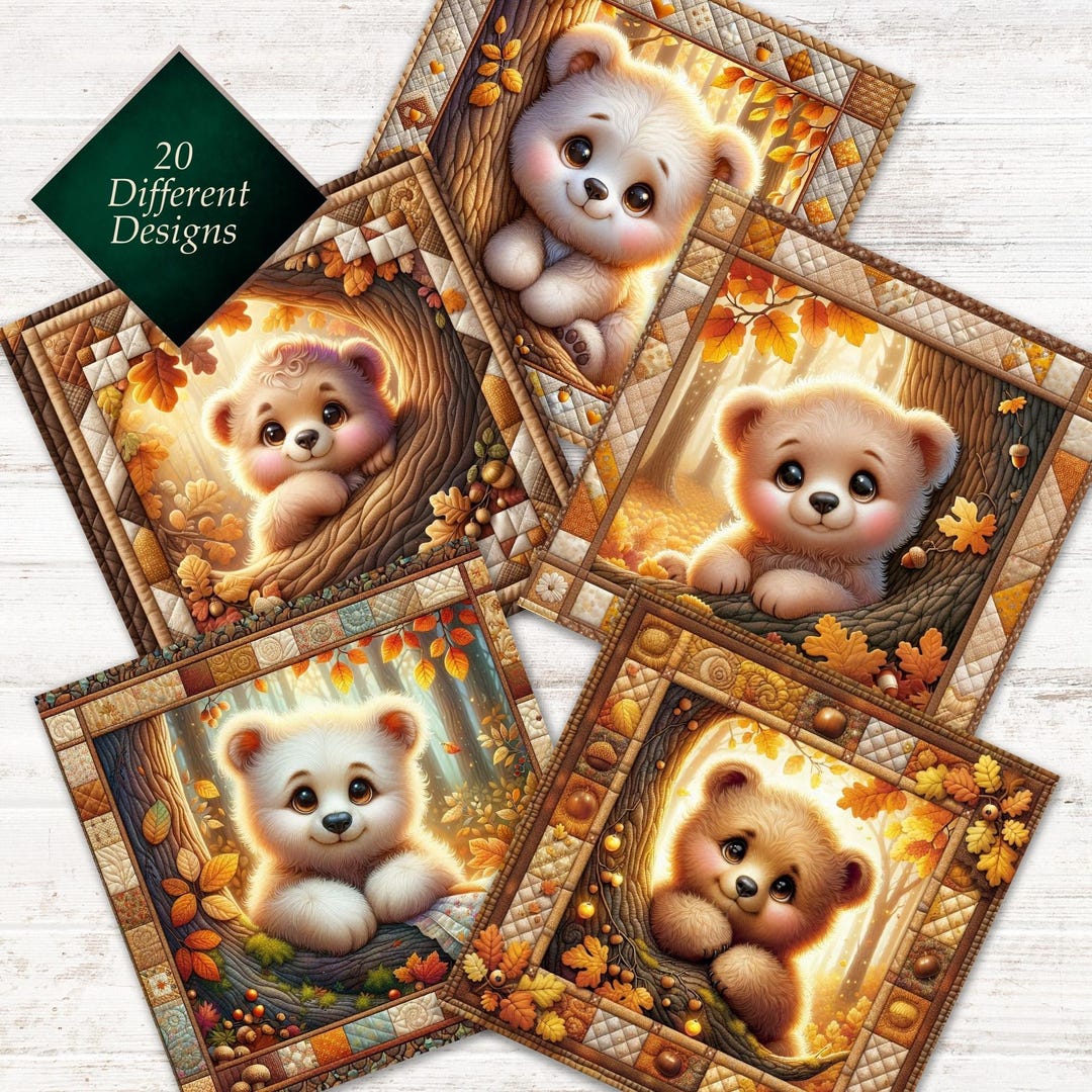 Cozy Woodland Bears Fabric Panels - 20 Unique Designs for Sewing ...