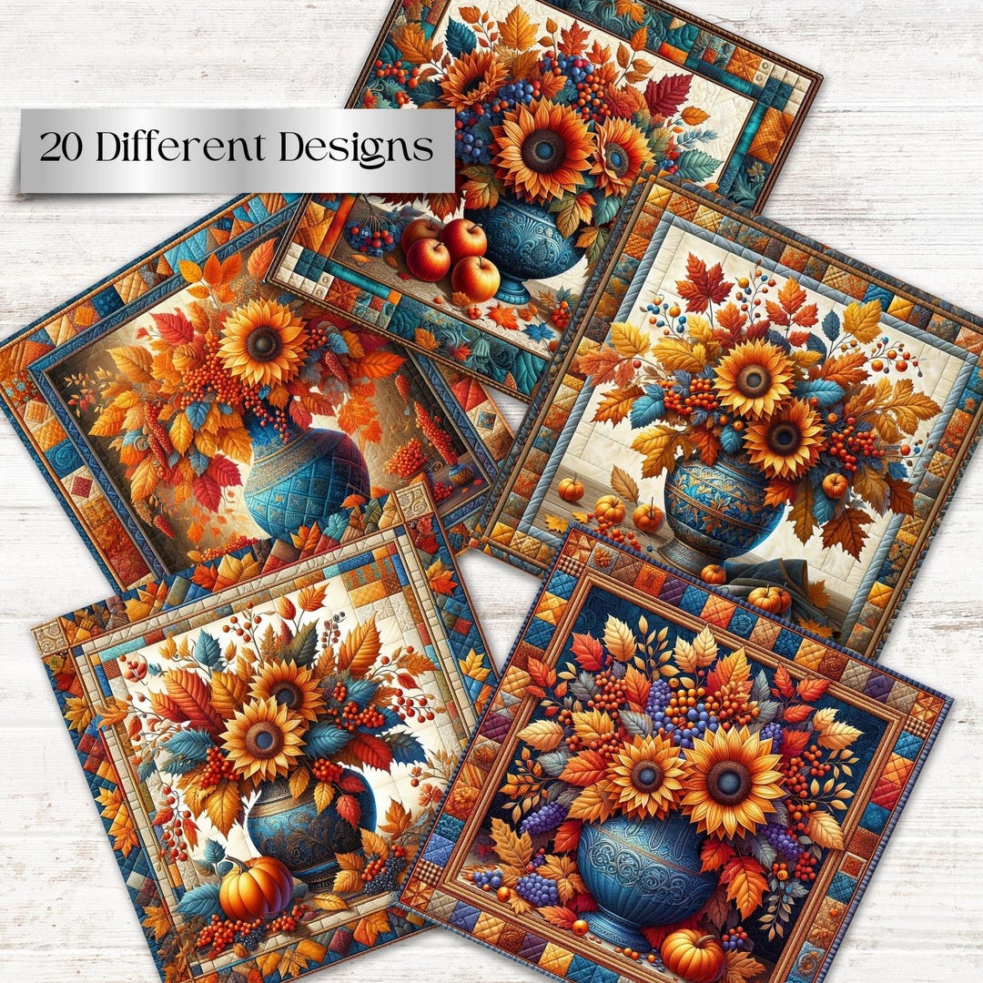 Autumn Harvest Bouquet Fabric Panels - 20 Unique Designs for Quilting ...