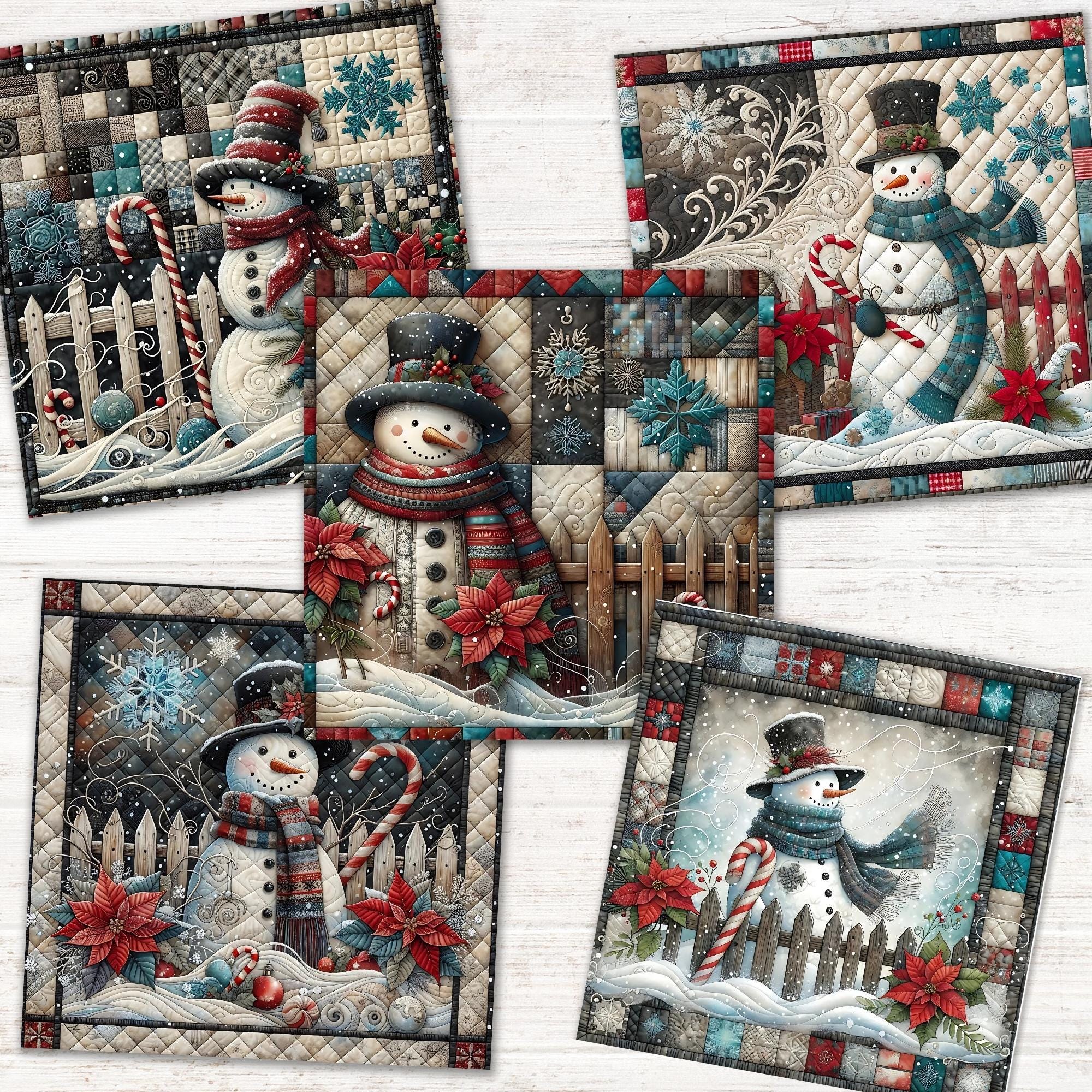 Whimsical Snowman Fabric Panels - 20 Unique Designs for Quilting ...