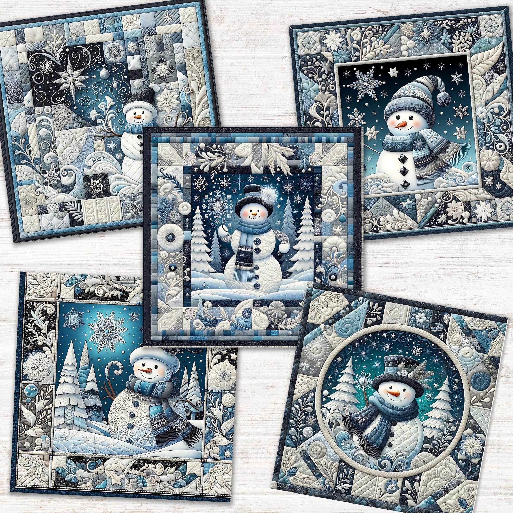 Frosty Fun Enchanted Snowman Fabric Panels - 20 Unique Designs for ...