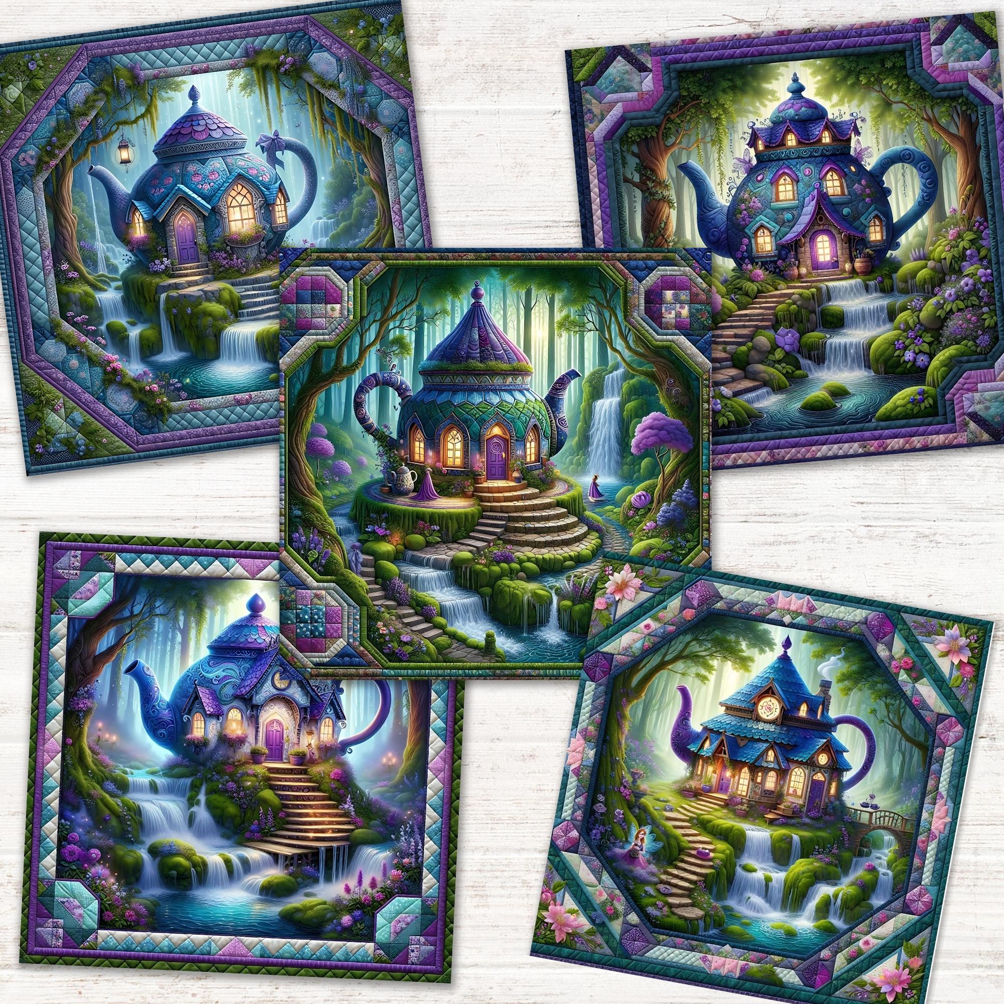 Whimsical Teapot Cottage Fabric Panels - 20 Unique Designs for Quilting ...