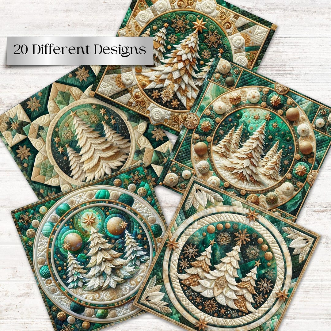 Golden Evergreen Elegance Fabric Panels - 20 Unique Designs for ...