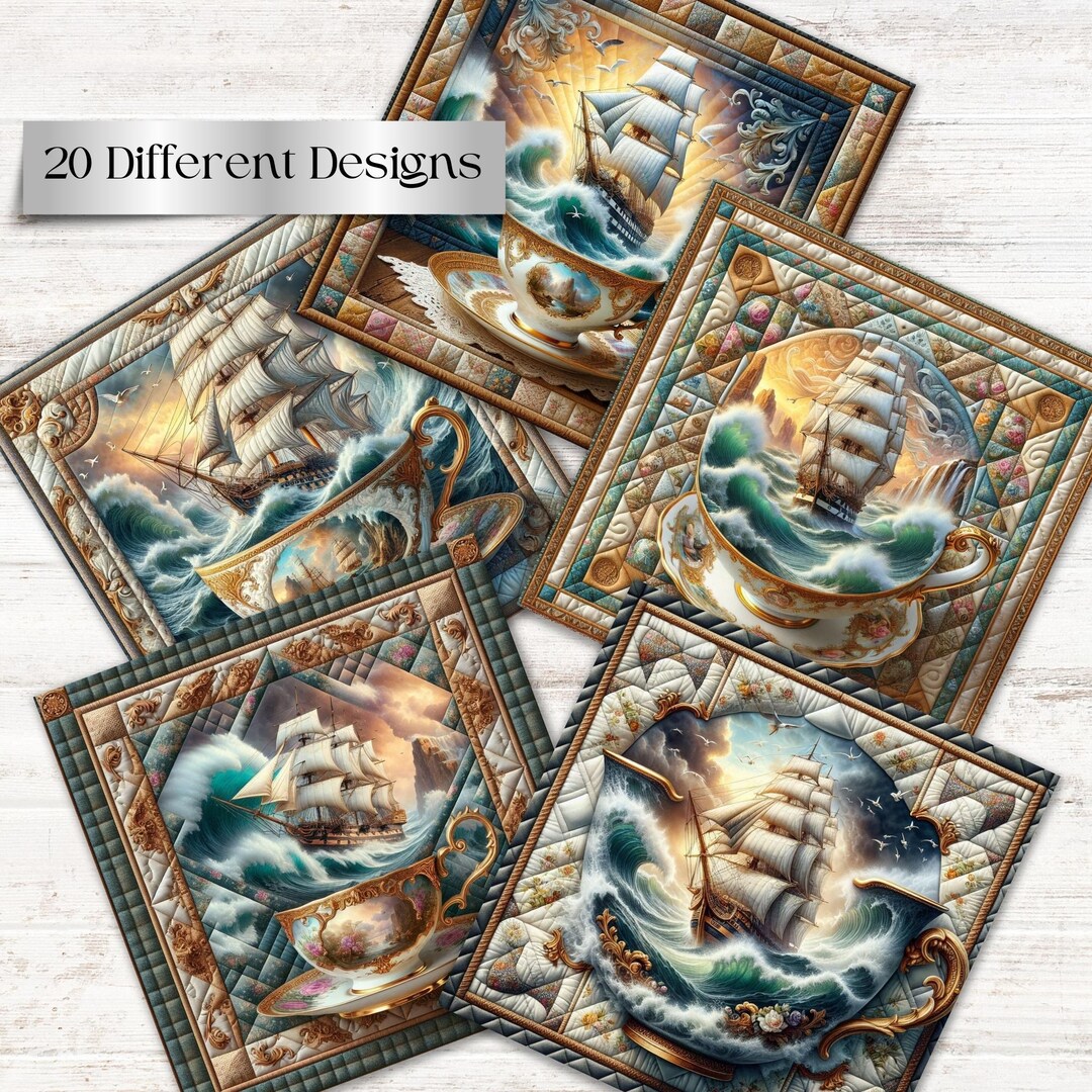 Golden Sails on Painted Seas Fabric Panels - 20 Unique Designs for ...
