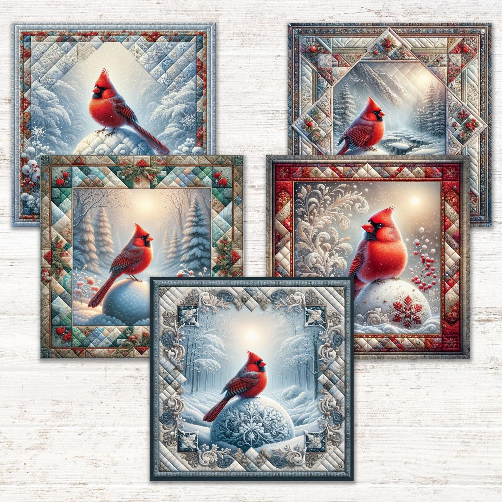 Winter Cardinal Elegance Fabric Panels - 20 Unique Designs for Quilting ...