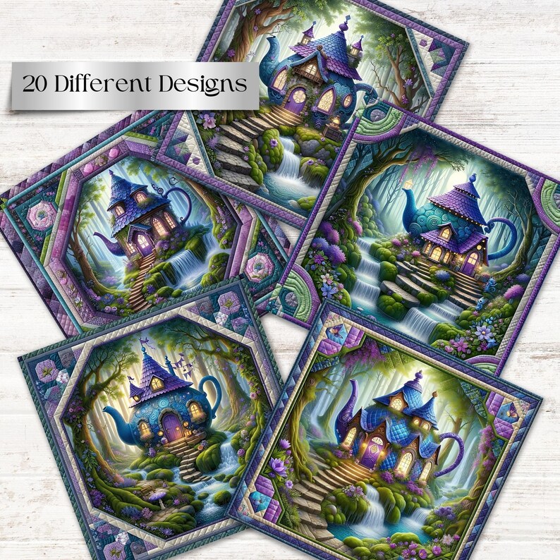 Whimsical Teapot Cottage Fabric Panels - 20 Unique Designs for Quilting ...