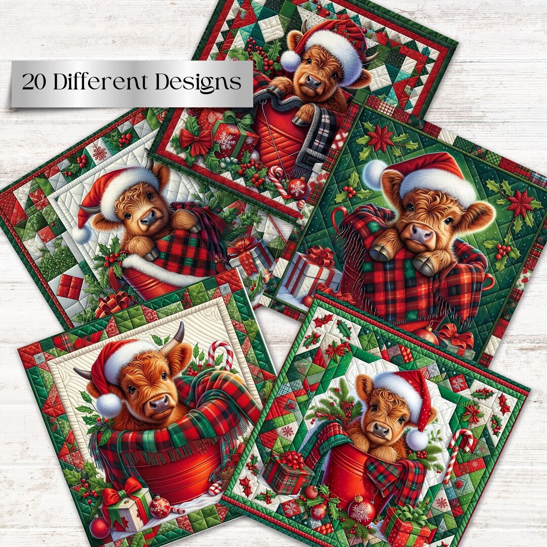 Merry Moo-mas Highland Calves Fabric Panels, 20 Unique Designs for ...