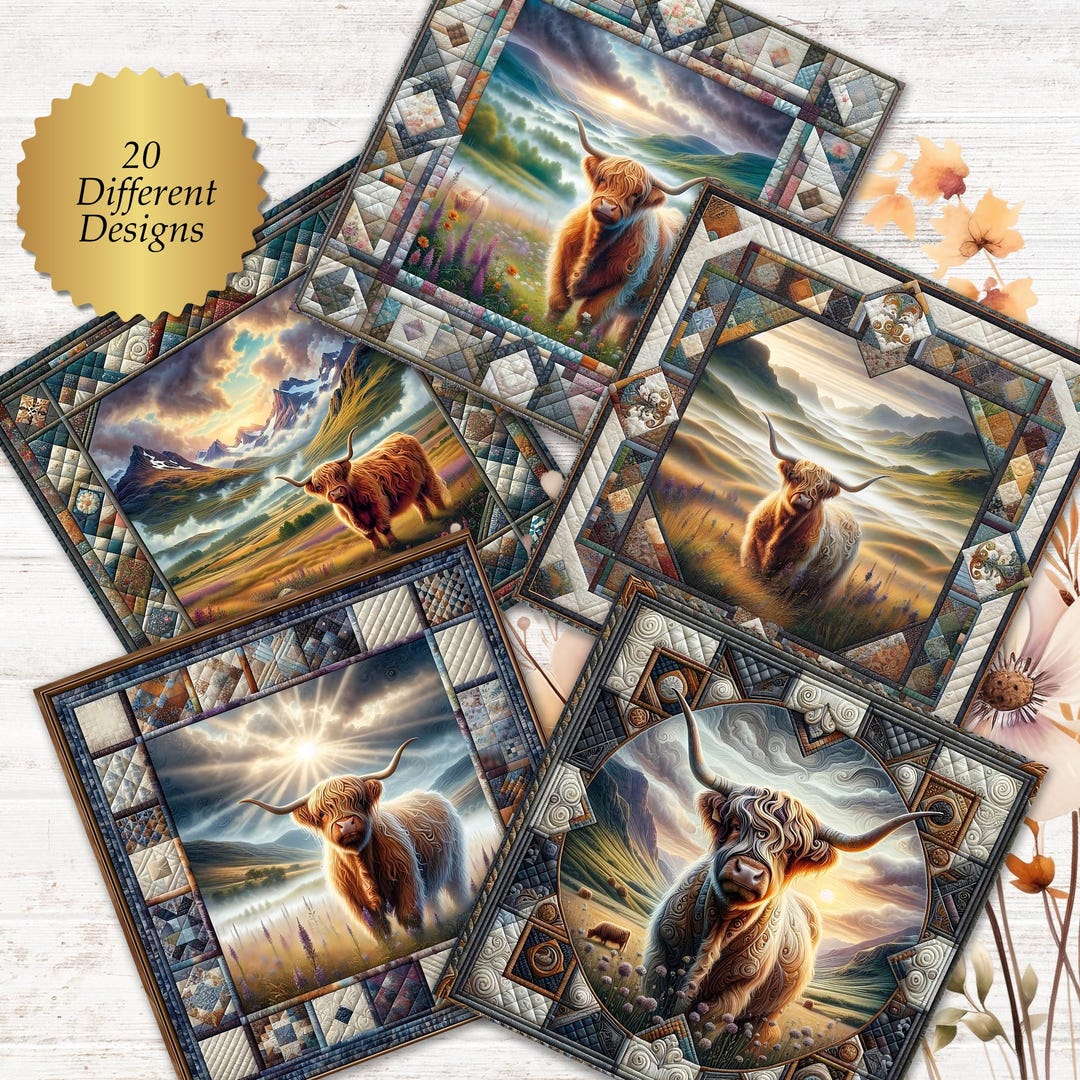 Highland Cows Quilt Fabric Square Panels 20 Unique Cotton Panels for ...