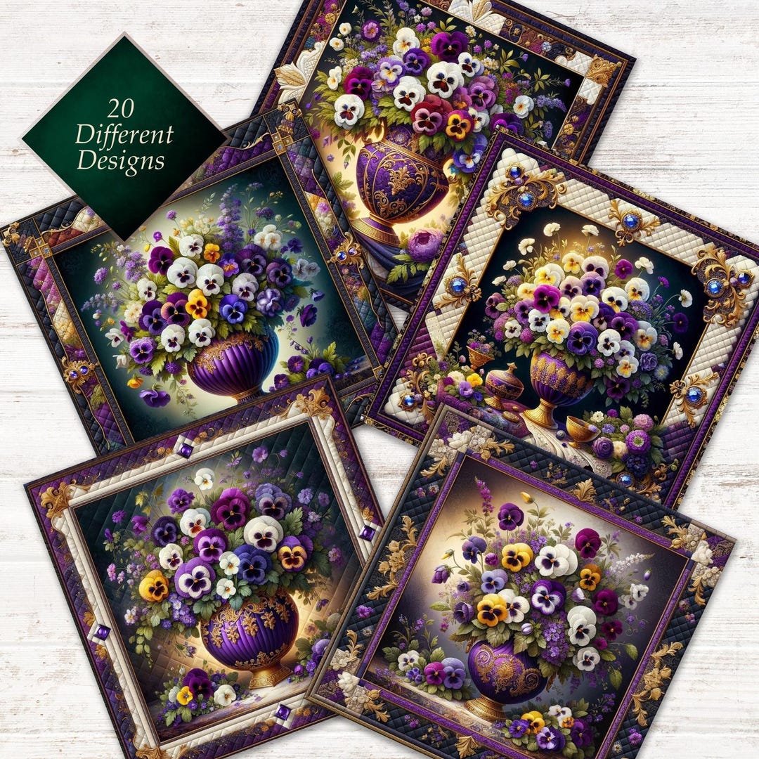 Regal Pansy Elegance Fabric Panels - 20 Unique Designs for Quilting ...