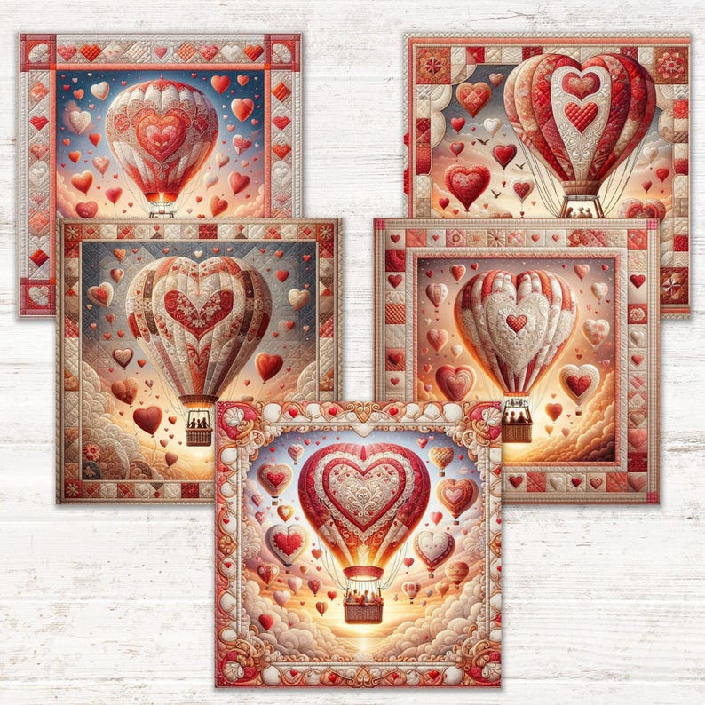 Up, and Away in Love Fabric Panels, Quilting Panels, Heart Balloon ...