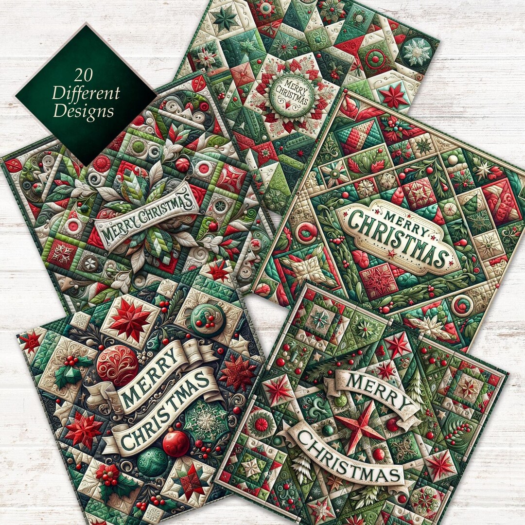 Yuletide Festive Charm Fabric Panels - 20 Unique Designs for Quilting ...