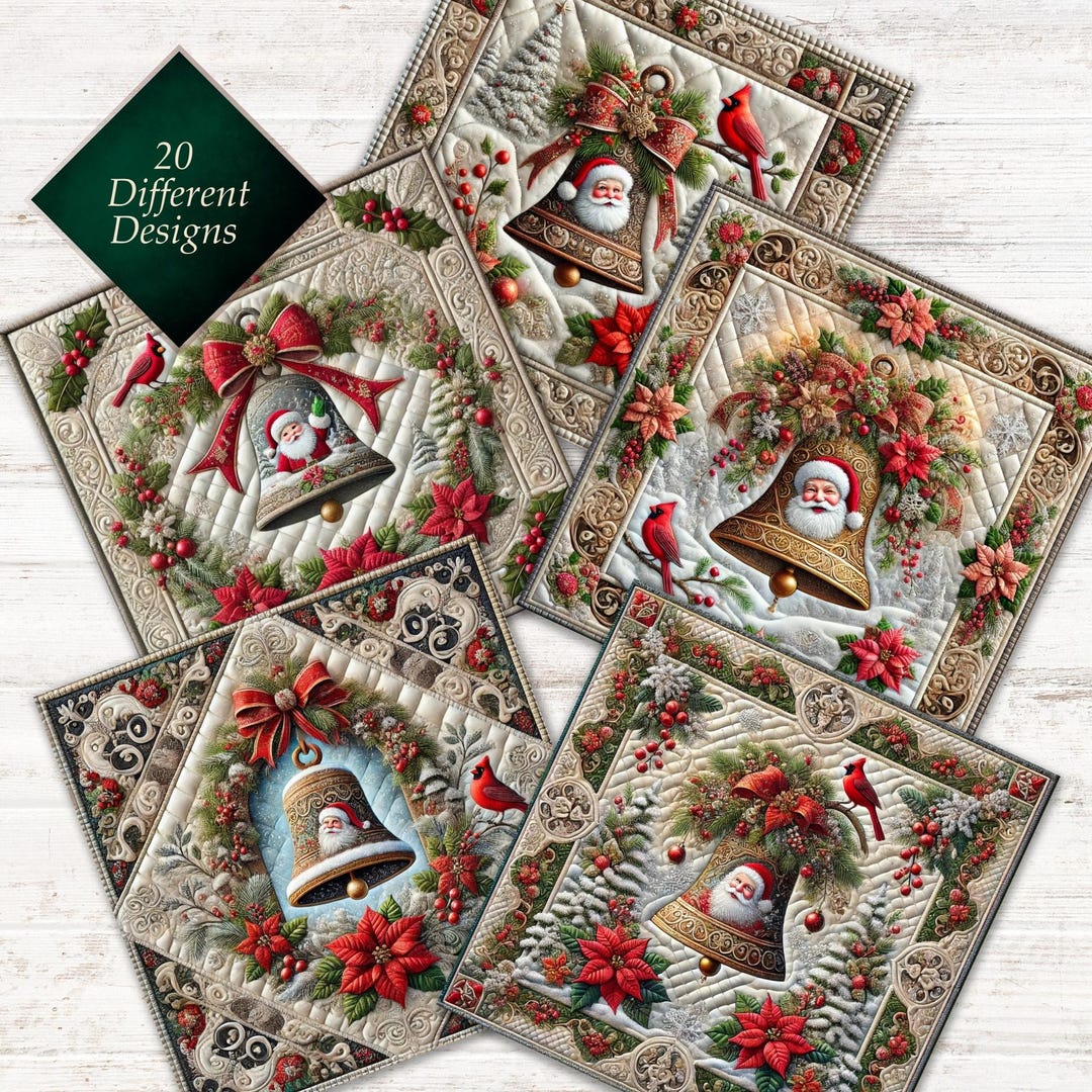 Jingle Bell Santa Fabric Panels - 20 Unique Designs for Quilting ...