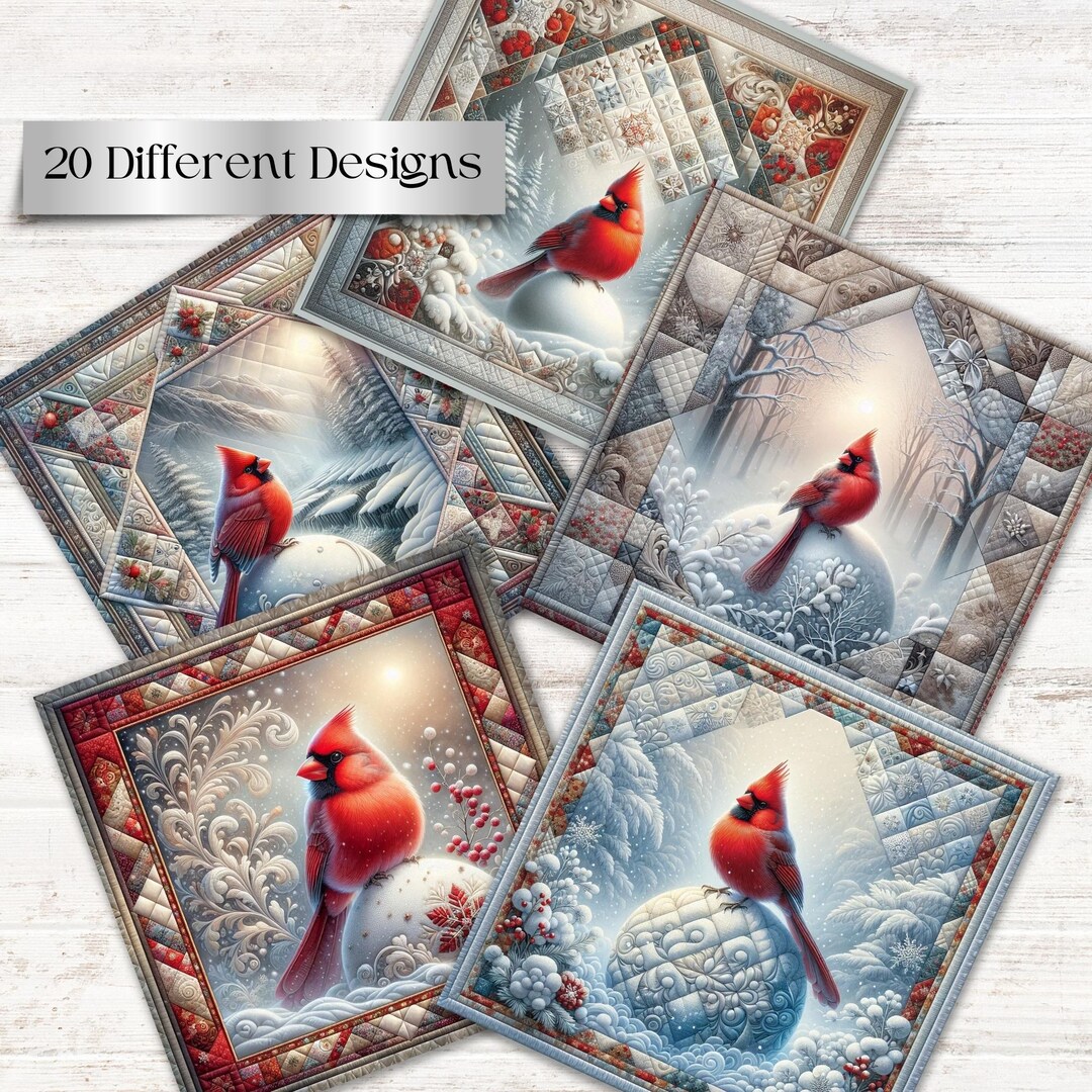 Winter Cardinal Elegance Fabric Panels - 20 Unique Designs for Quilting ...
