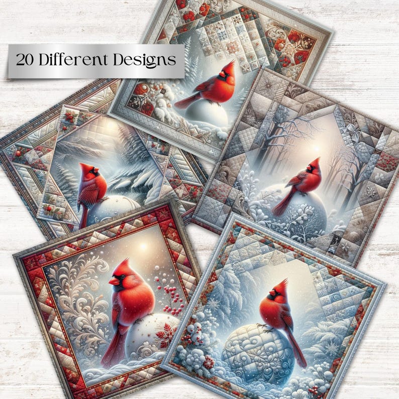 Winter Cardinal Elegance Fabric Panels - 20 Unique Designs for Quilting ...