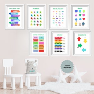 Set of 7 Kids Educational Posters Learning Art Alphabet, Numbers, Color ...