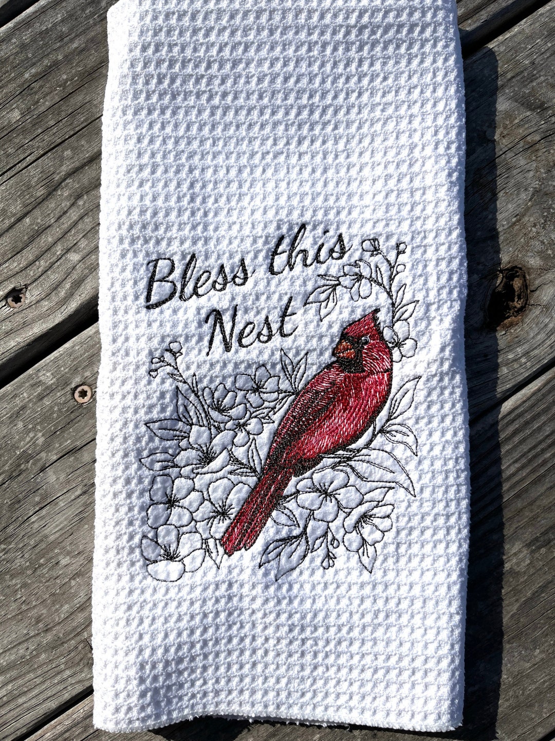 Sympathy Gift, Embroidered Cardinal Tea Towel, "bless This Nest", Red ...