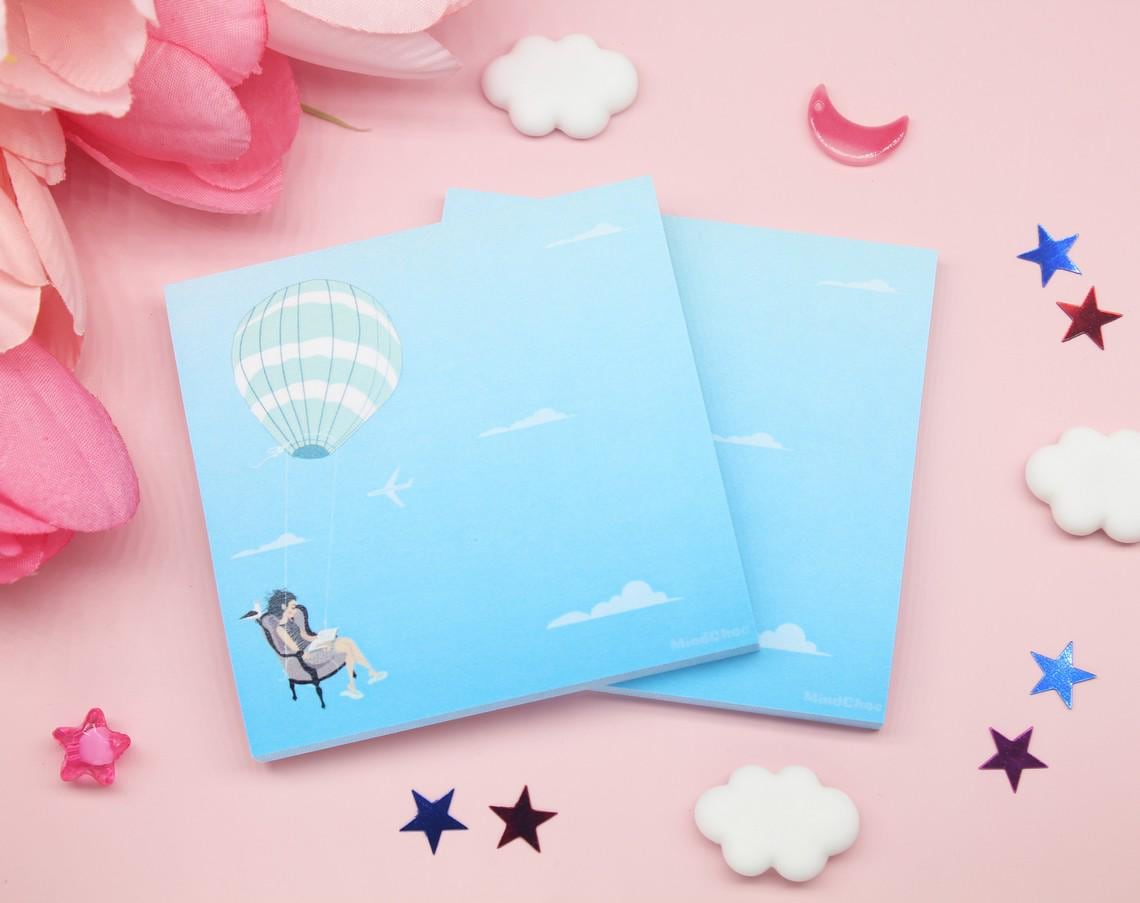 Whimsical Hot Air Balloon Sticky Notes - Dreamy Sky Memo Pads, Cute ...