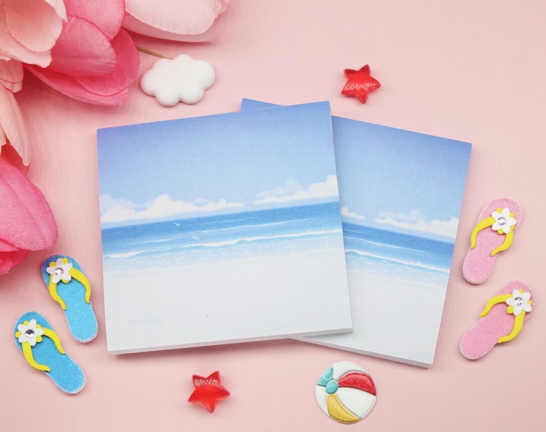 Serene Beach Sticky Notes - Tranquil Ocean Memo Pads, Coastal ...