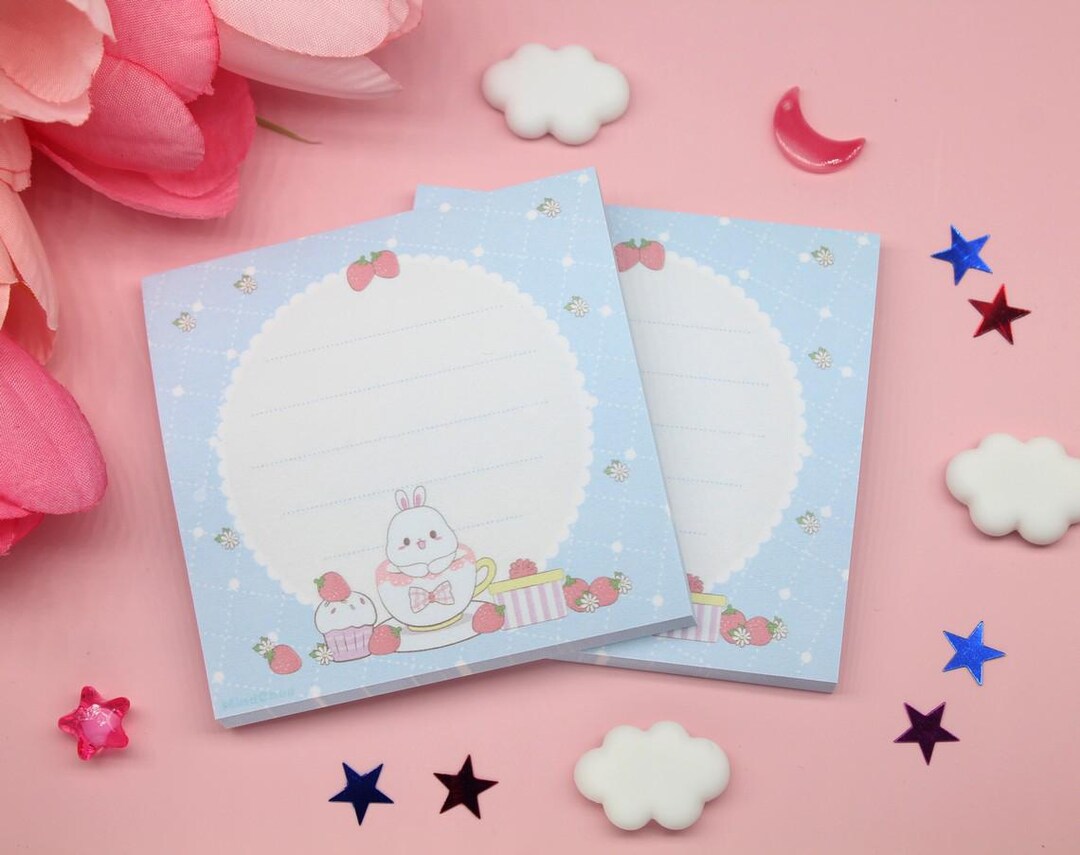 Bunny and Strawberry Sticky Notes - Cute Kawaii Memo Pads, Japanese ...