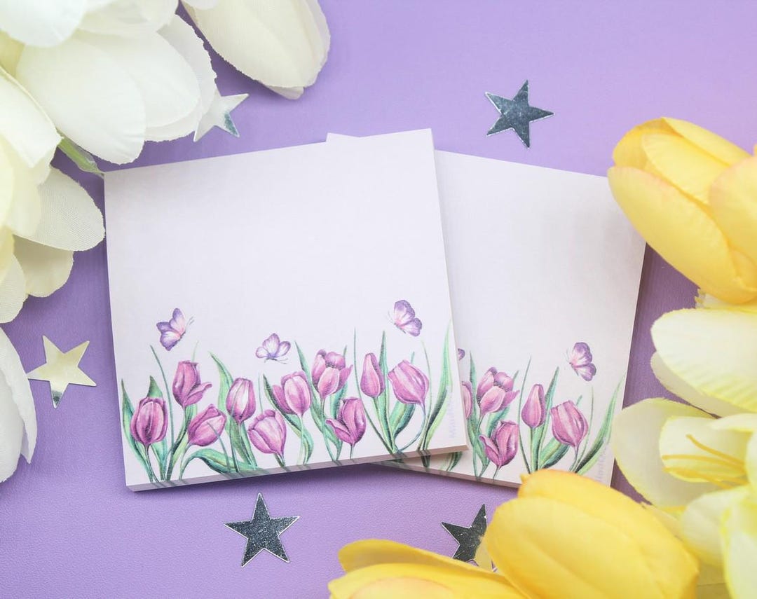 Tulip Sticky Notes Floral Memo Pads, Aesthetic Stationery for Office ...
