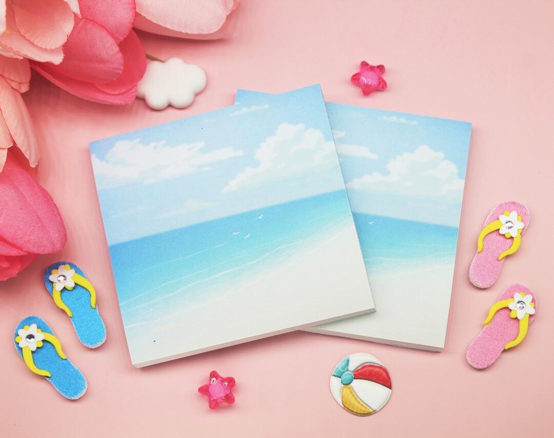 Serene Beach Sticky Notes - Tranquil Ocean Memo Pads, Coastal ...