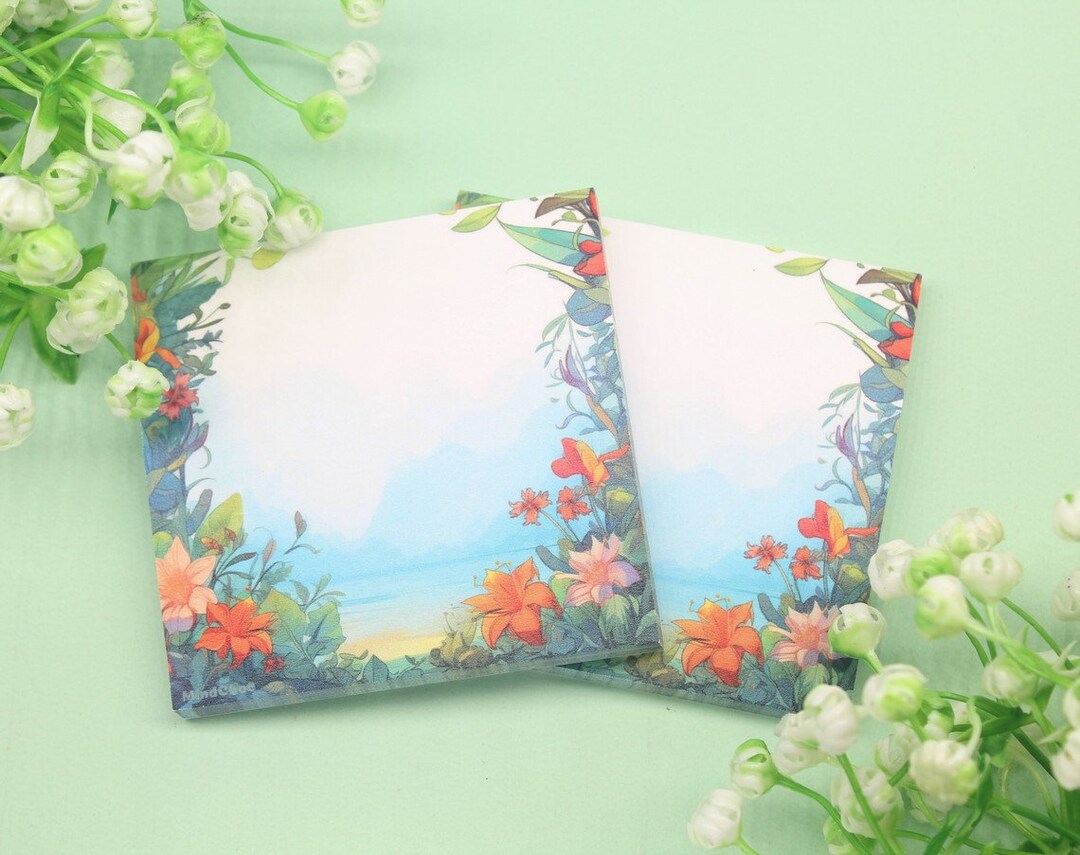 Enchanted Forest Sticky Note - Flower Frame Memo Pad, Scenic Stationery ...