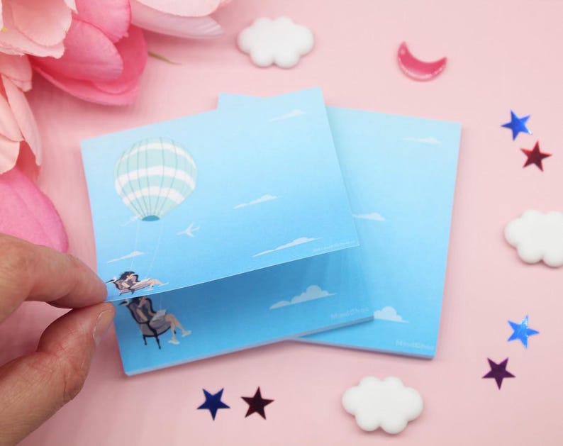 Whimsical Hot Air Balloon Sticky Notes - Dreamy Sky Memo Pads, Cute ...