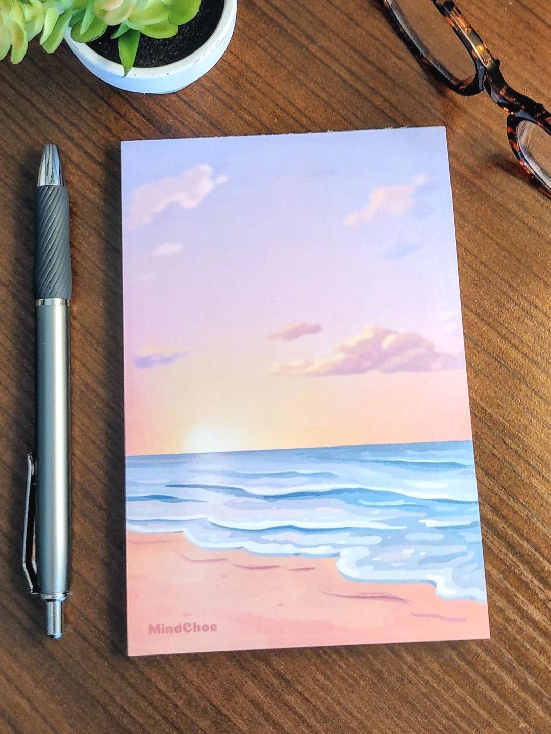 Beach Sunset Notepad - Serene Ocean Memo Pads, Coastal Stationery for Office & School, Sunset ...
