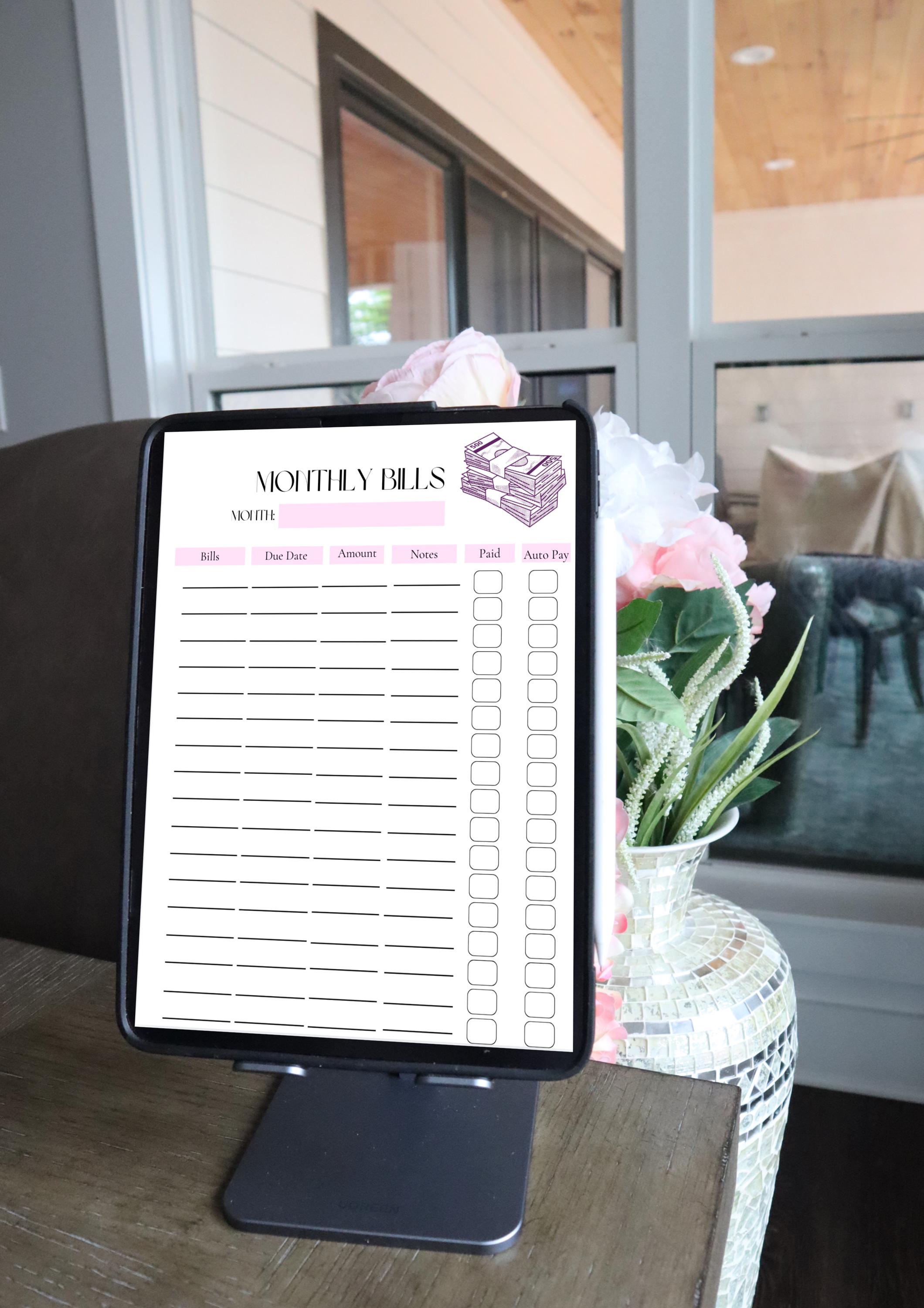 One Page Monthly Bills Printable - Etsy