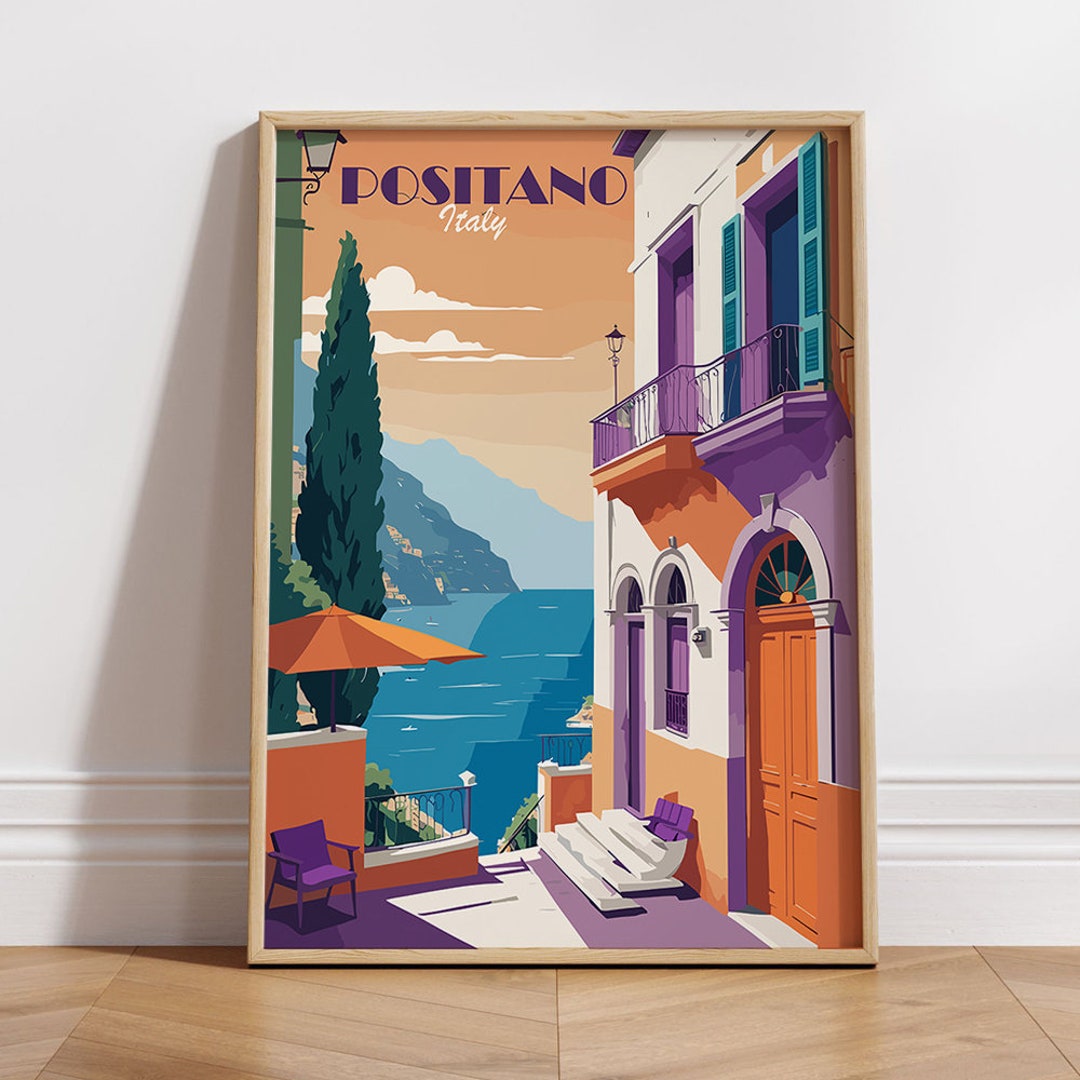 Positano Retro Travel Destination Poster, Travel Illustration Poster ...