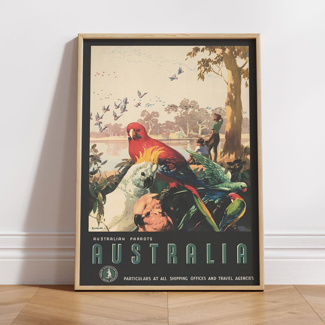 Australian Travel Poster, Parrots Vintage Poster, Vintage Decor Poster ...